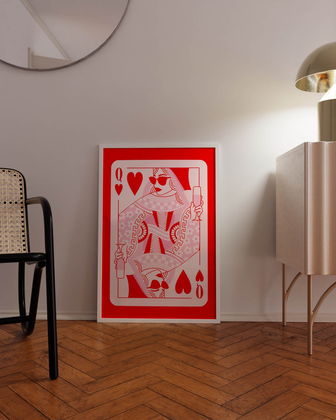Queen of Hearts Playing Card Poster Bar Cart Decor Girly Wall - Etsy