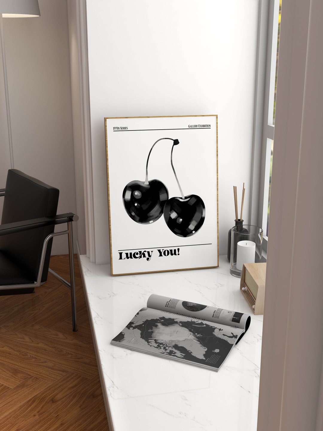 Cherry Poster Funky Wall Art Preppy Room Decor, Black and White Art ...