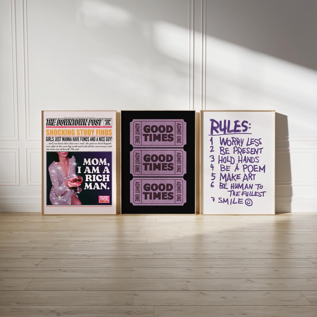 Trendy Retro Wall Art Prints Funky Wall Decor Grunge Posters, 70s Art ...