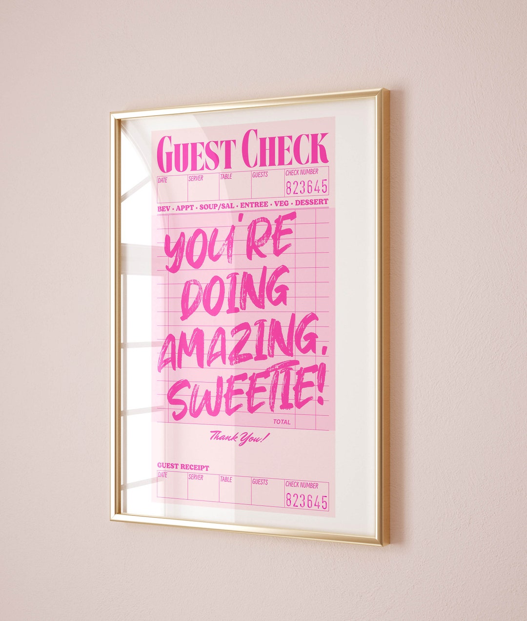 Guest Check Wall Art Motivational Poster Pink Decor, Guest Check Print ...