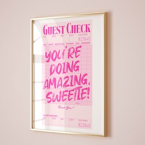Guest Check Wall Art Motivational Poster Pink Decor, Guest Check Print ...
