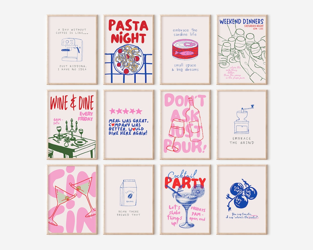 Kitchen Art Print Gallery Wall Set of 12, Retro Wall Art Kitchen Decor ...