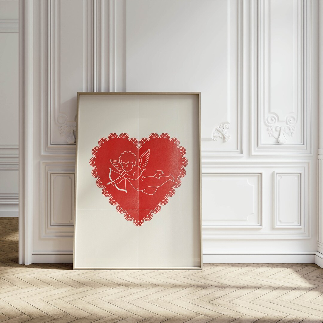 Cupid and Heart Aesthetic Poster Wall Art Trendy Bedroom Decor, Retro ...
