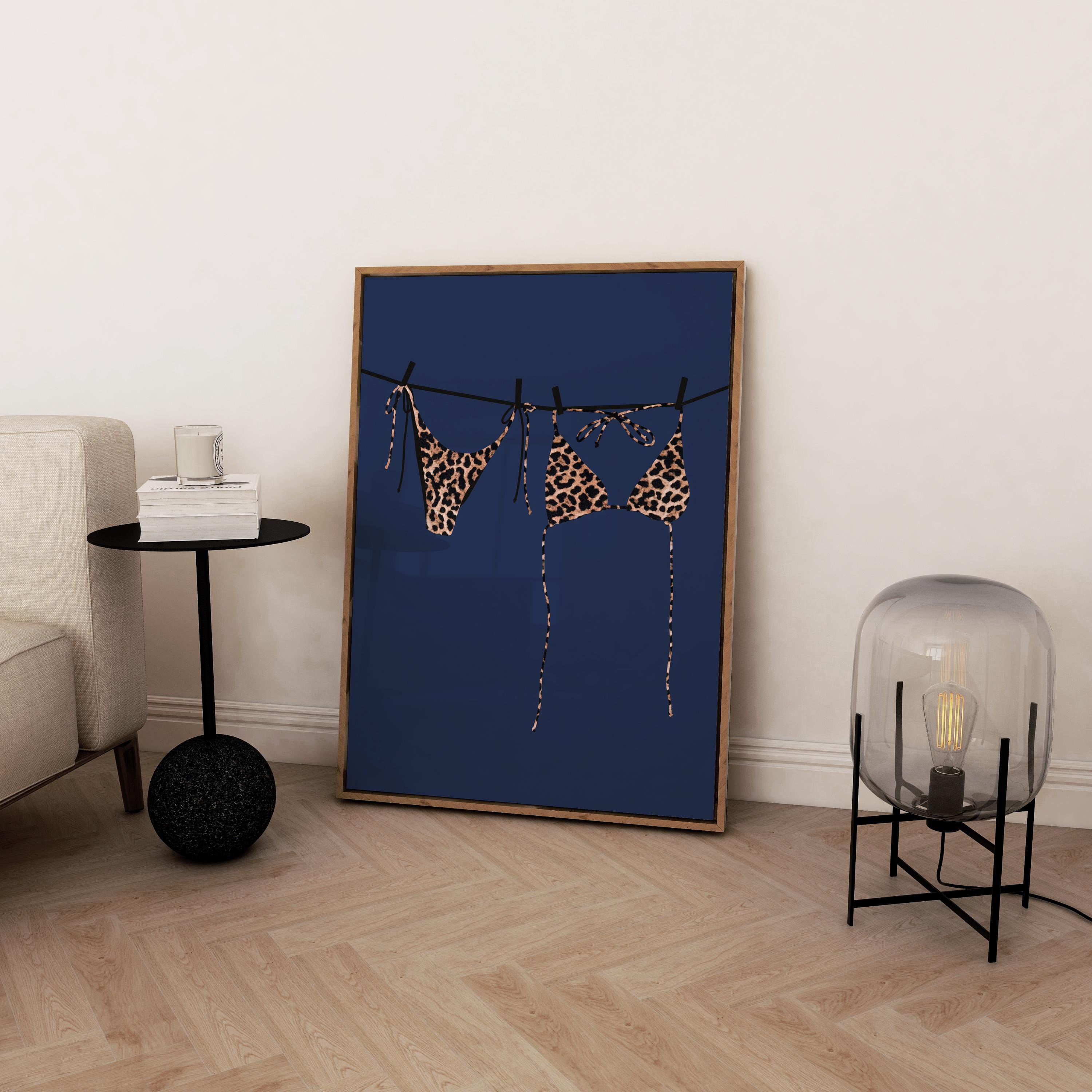 Navy Blue Wall Art Bikini Print Leopard Poster, Funky Wall Art ...