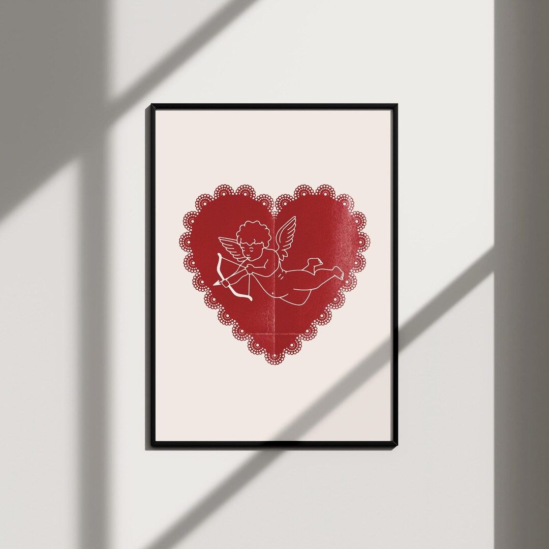 Cupid and Heart Aesthetic Poster Wall Art Trendy Bedroom Decor, Retro ...