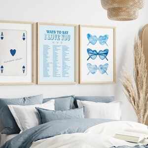 Blue Preppy Aesthetic Wall Art Preppy Dorm Decor, Blue 3 Piece Wall Art ...