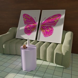 Pink Split Butterfly Art Preppy Painting Y2k Room Decor, Maximalist ...