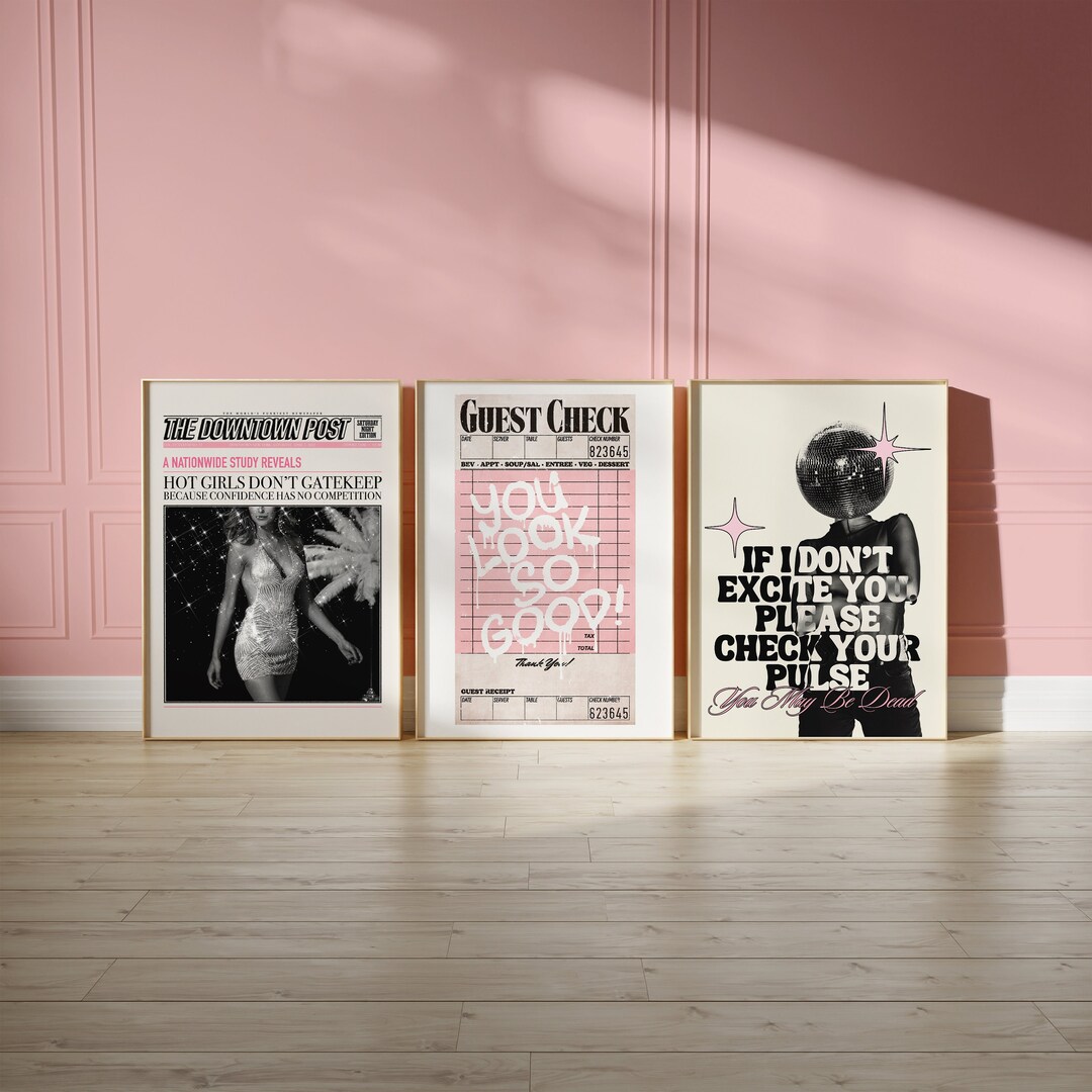Preppy Aesthetic Room Decor 3 Piece Wall Art Bar Cart Prints, Funky ...