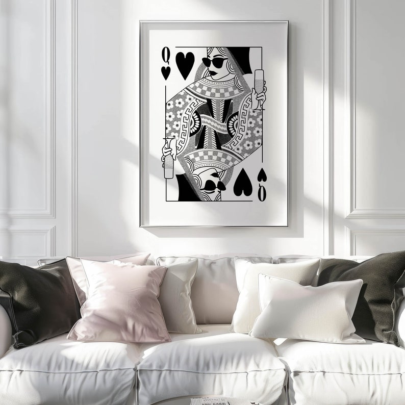 Black White Queen of Hearts Edgy Wall Art Funky Print, College ...
