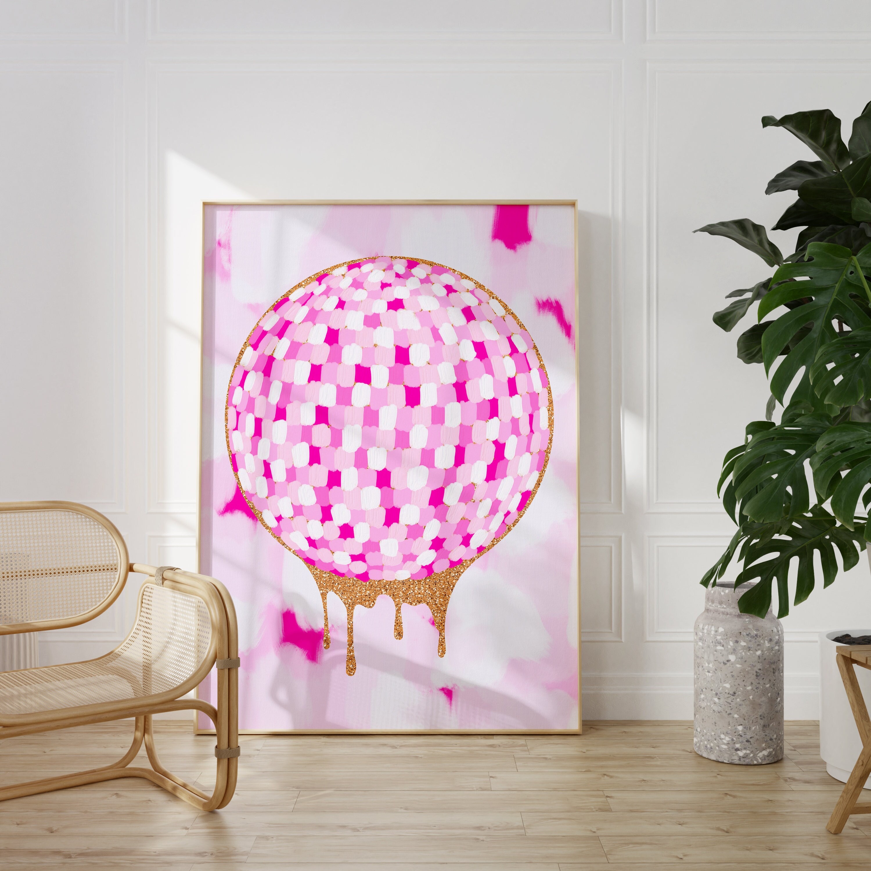 Disco Ball Preppy Painting Girly Wall Art Disco Ball Decor, Maximalist ...