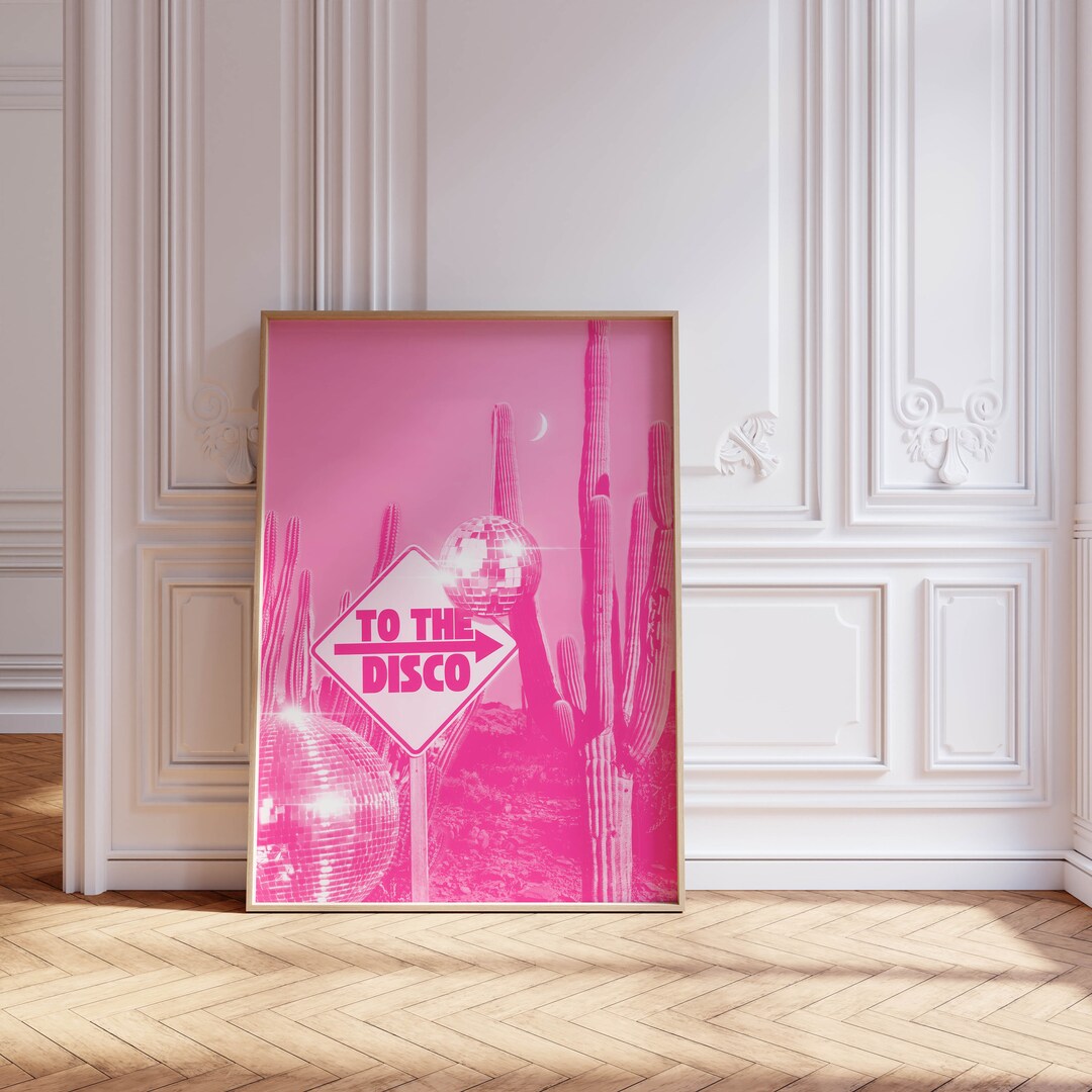 Retro Wall Art Disco Print Pink Decor, Disco Ball Funky Home Decor ...