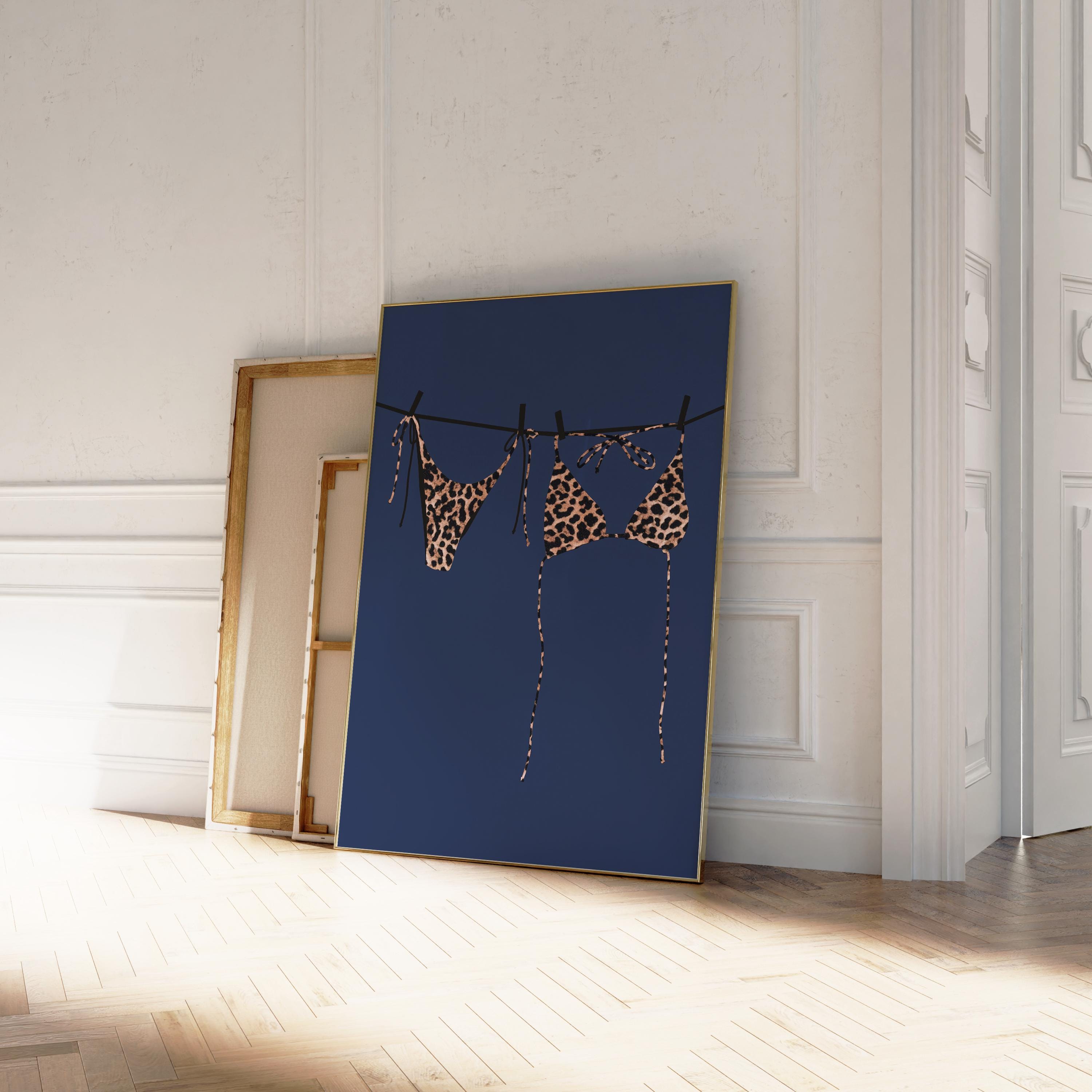 Navy Blue Wall Art Bikini Print Leopard Poster, Funky Wall Art ...