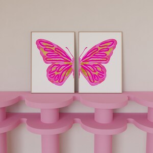 Pink Split Butterfly Art Preppy Painting Y2k Room Decor, Maximalist ...