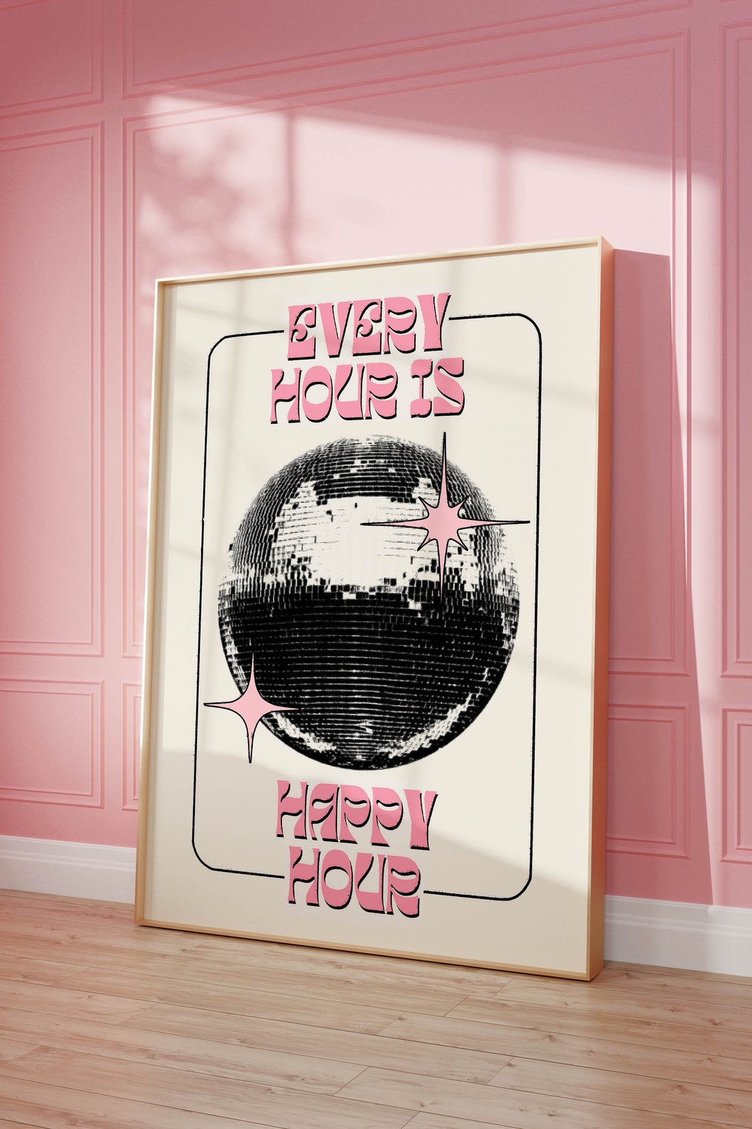 Happy Hour Bar Cart Sign Disco Art Print Funky Decor Preppy - Etsy