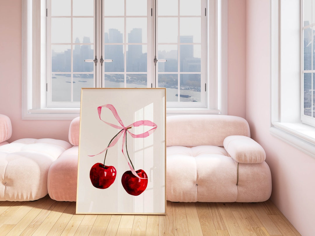 Bow Wall Art Coquette Room Decor, Cherry Wall Art Pink Room Decor, Pink ...