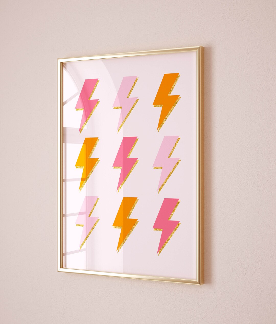 Lightning Bolts Pink Orange Preppy Wall Art Preppy Dorm Room Decor ...