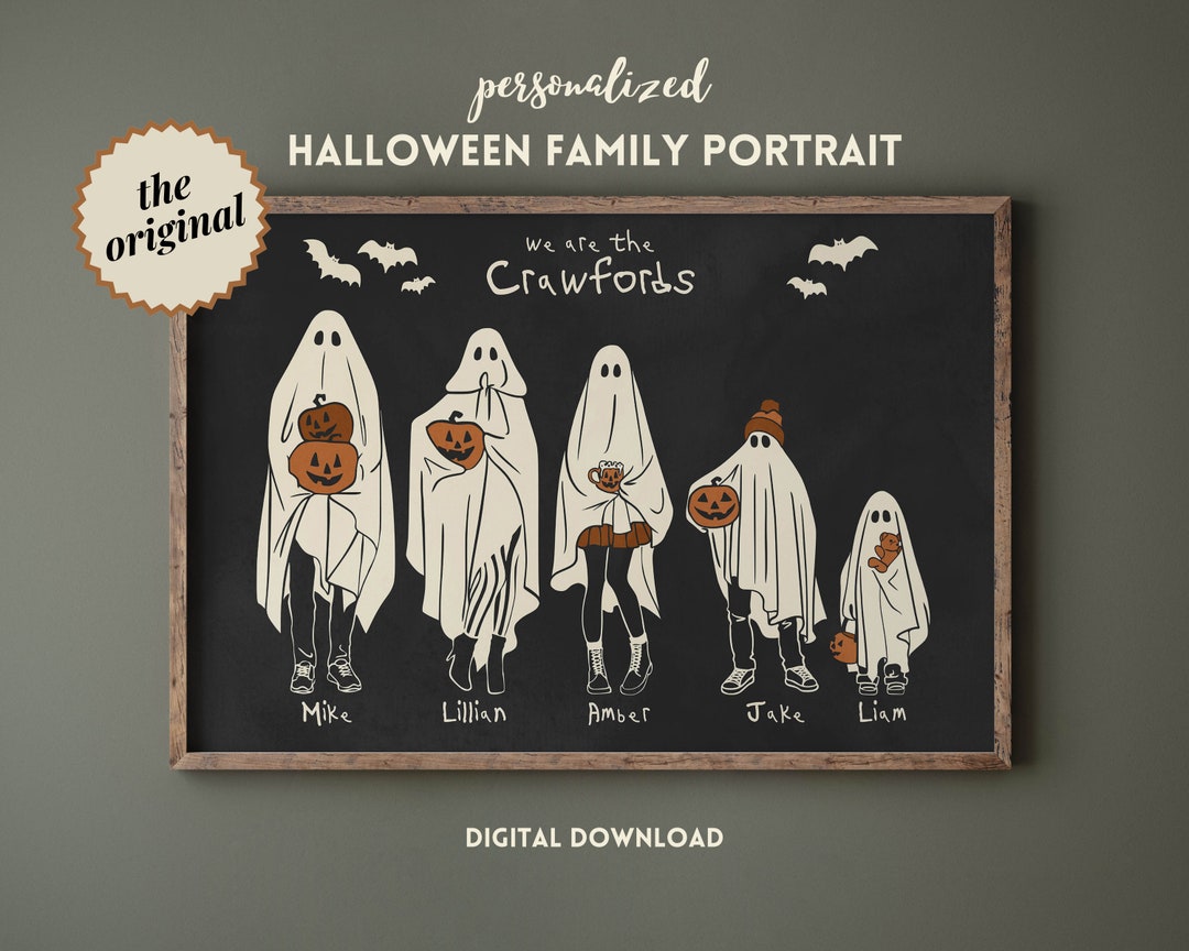 Halloween Ghost Family With Pets Custom Family Portrait Halloween Decor ...