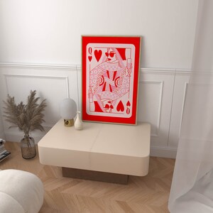 Queen of Hearts Playing Card Poster Bar Cart Decor Girly Wall - Etsy