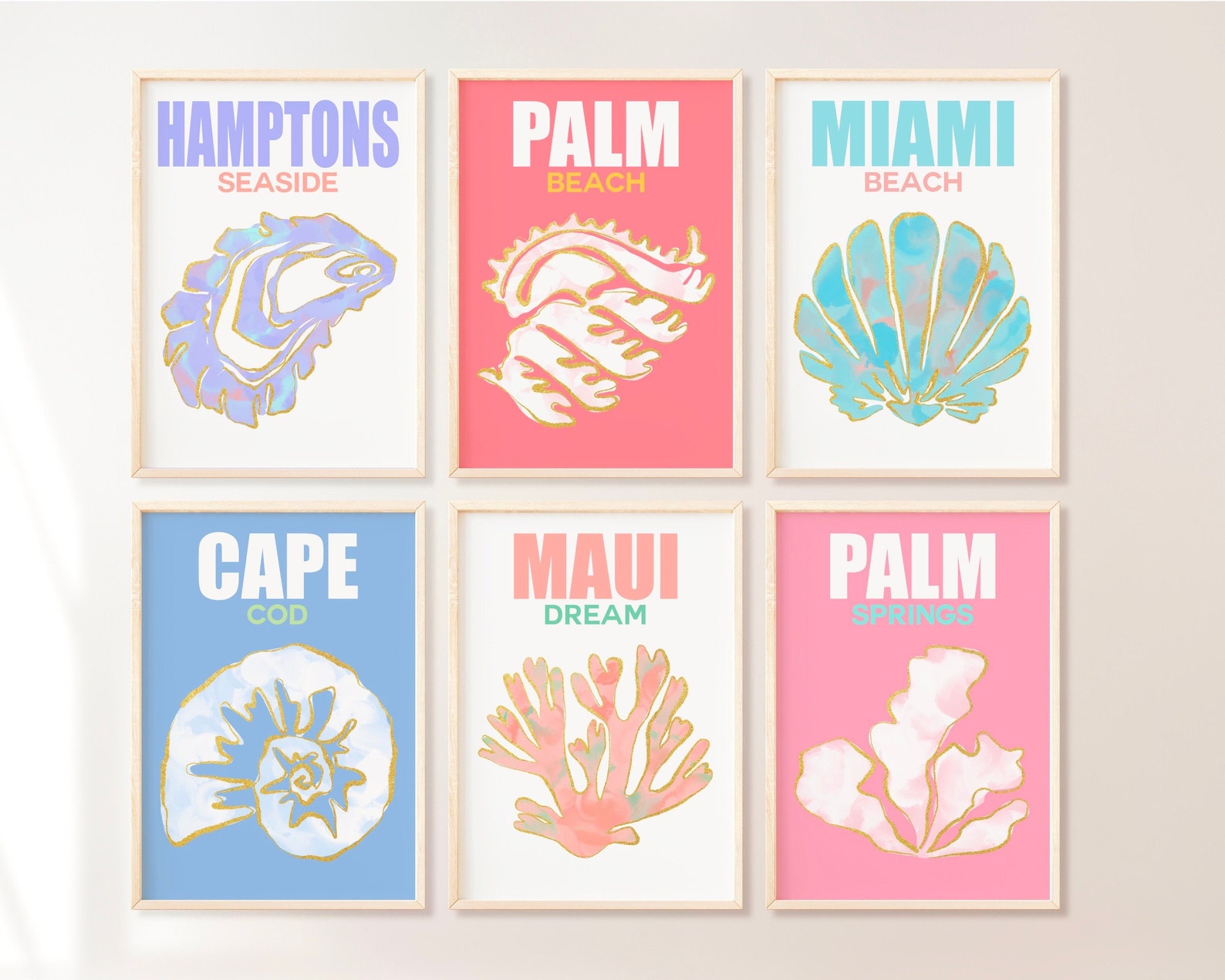 Preppy Travel Poster Gallery Wall Art Set of 6 Danish Pastel - Etsy
