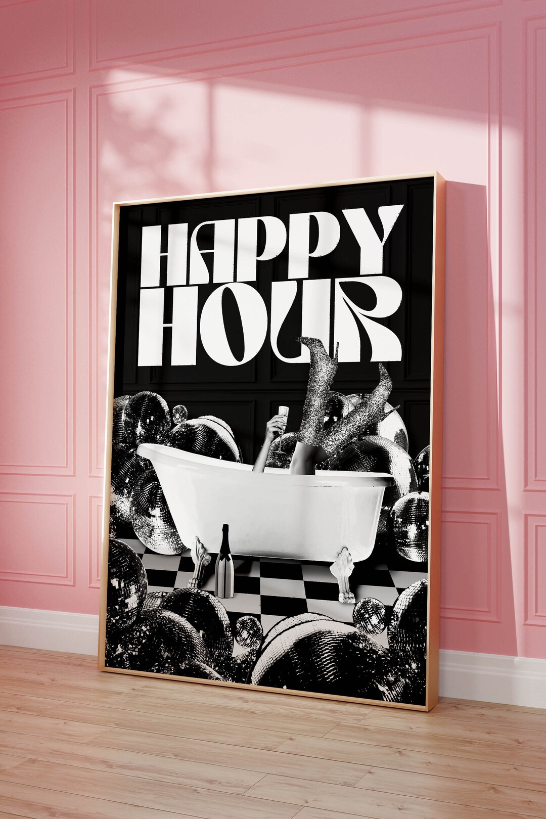 Happy Hour Bar Cart Print College Apartment Decor Funky Wall - Etsy