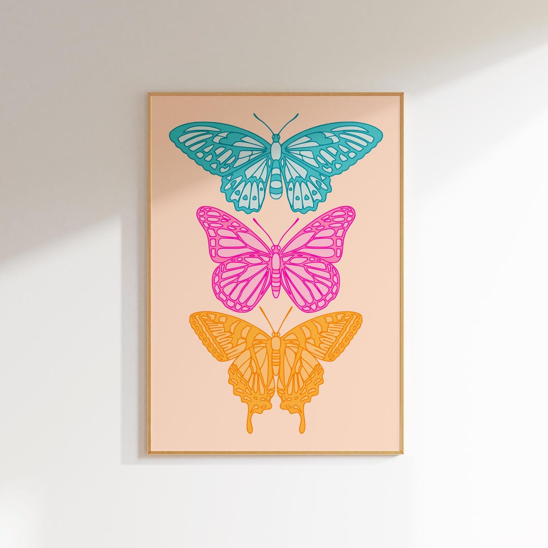 Butterfly Girly Wall Art Dopamine Wall Decor, Preppy Dorm Room Decor ...