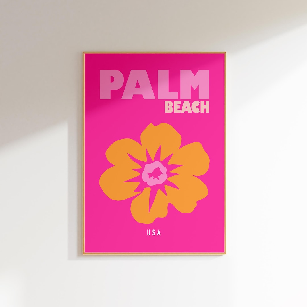 Palm Beach Travel Poster Preppy Beach Wall Art, Hot Pink Decor Preppy ...