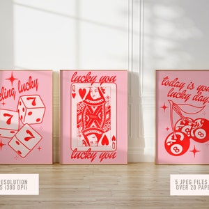 Casino Gallery Wall Set of 3 Piece Wall Art, Lucky You Queen Hearts Bar ...