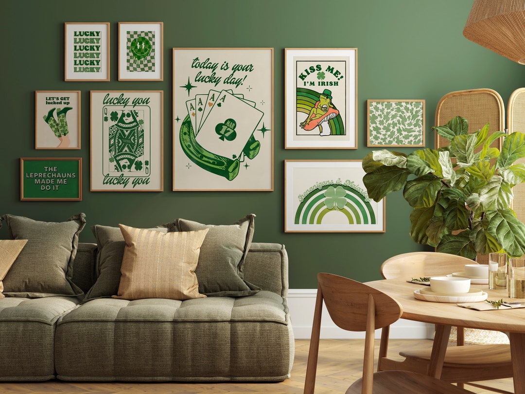 St Patricks Day Seasonal Decor Gallery Wall Set of 9 Retro Wall Art ...
