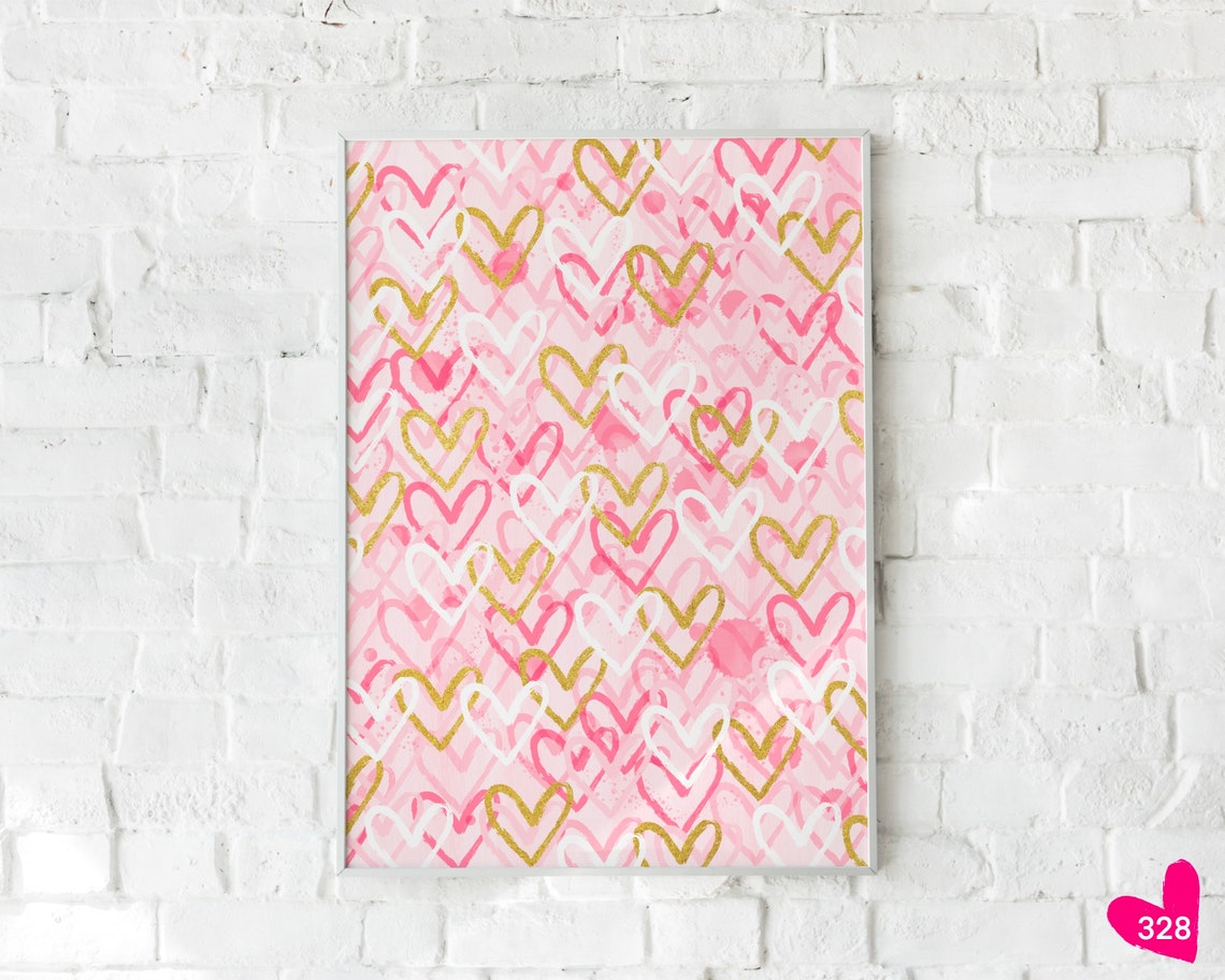 Pink Hearts Preppy Wall Art Printable Preppy Room Decor for - Etsy