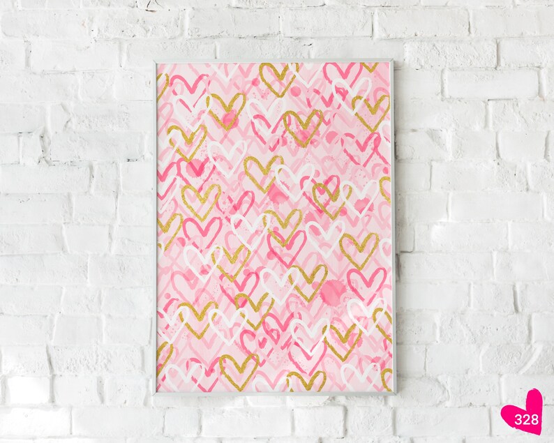 Pink Hearts Preppy Wall Art Printable Preppy Room Decor for - Etsy