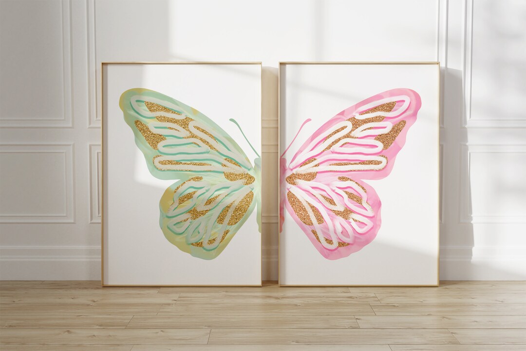 Pink Green Split Butterfly Wall Art Set Teen Girl Room Decor Aesthetic ...