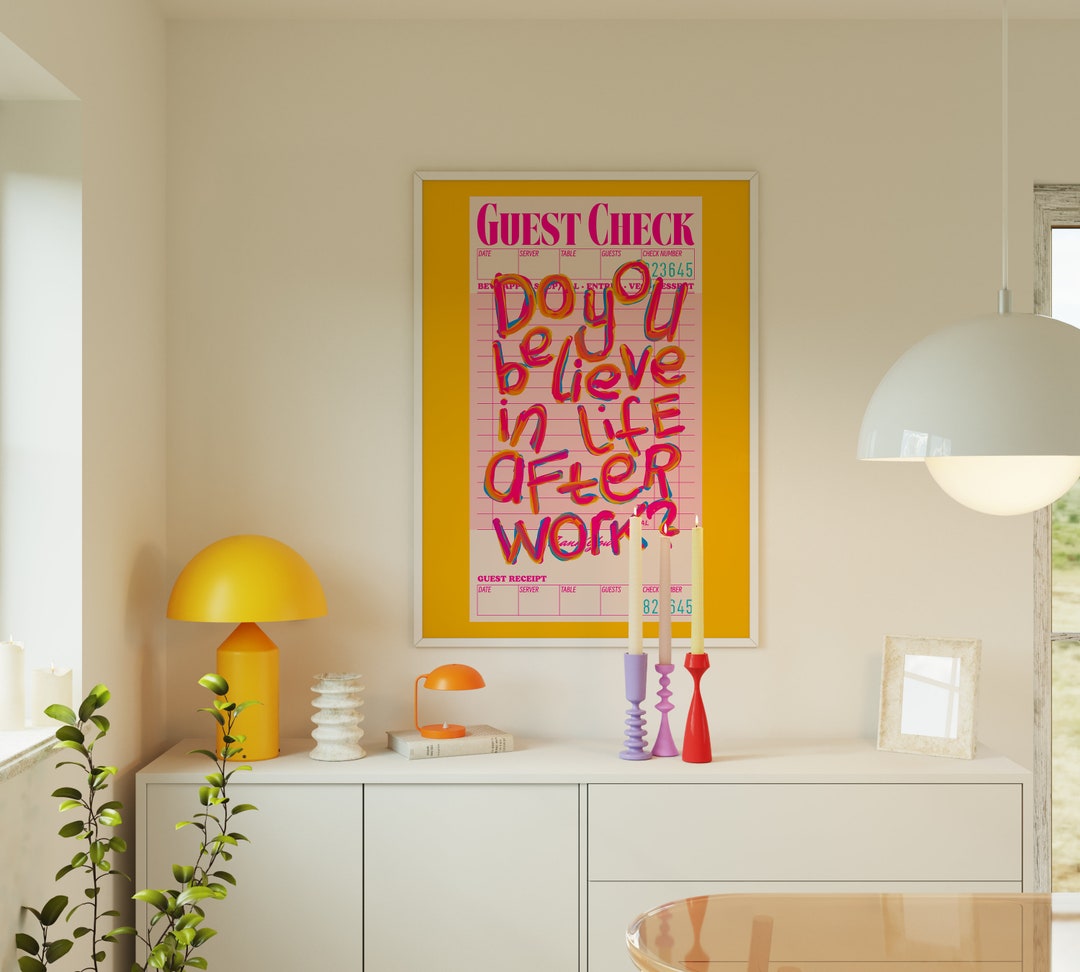 Guest Check Wall Art Motivational Poster Maximalist Decor, Funny Wall ...