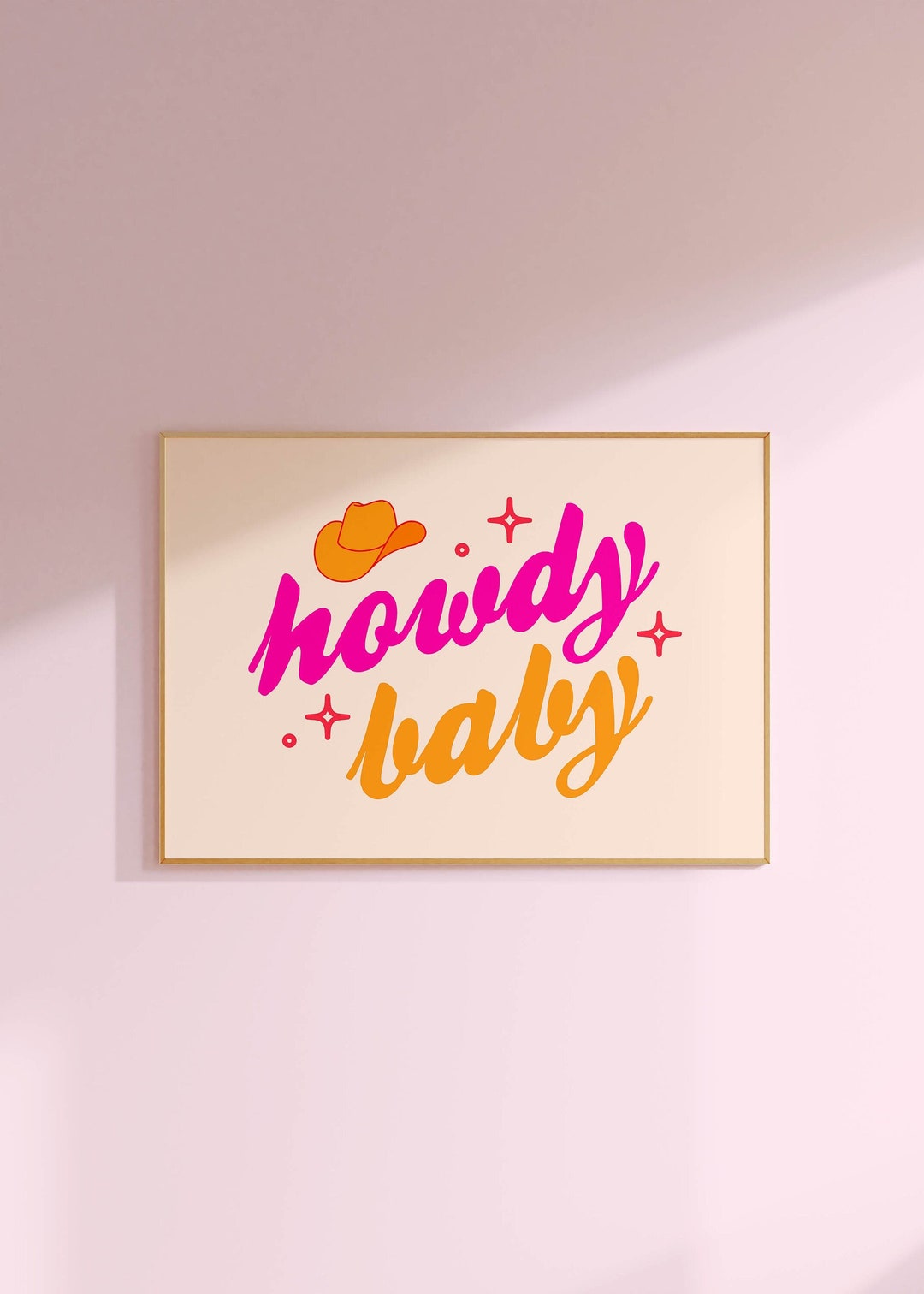 Howdy Cowgirl Poster Pink and Orange Wall Art Preppy Dorm Room Decor ...