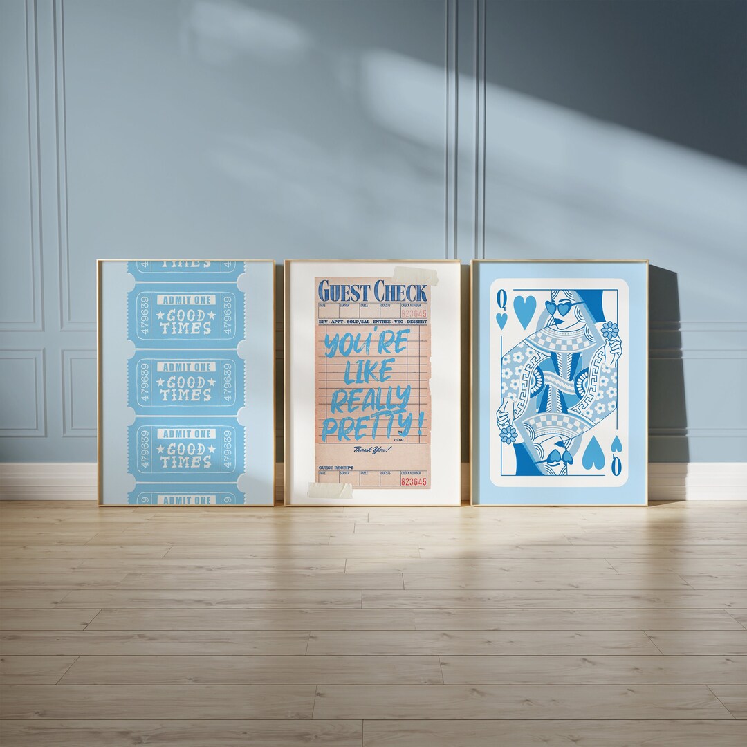Blue Preppy Aesthetic Wall Art Preppy Dorm Decor, Blue 3 Piece Wall Art ...