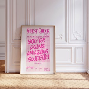 Guest Check Wall Art Motivational Poster Pink Decor, Guest Check Print ...
