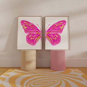 Pink Split Butterfly Art Preppy Painting Y2k Room Decor, Maximalist ...