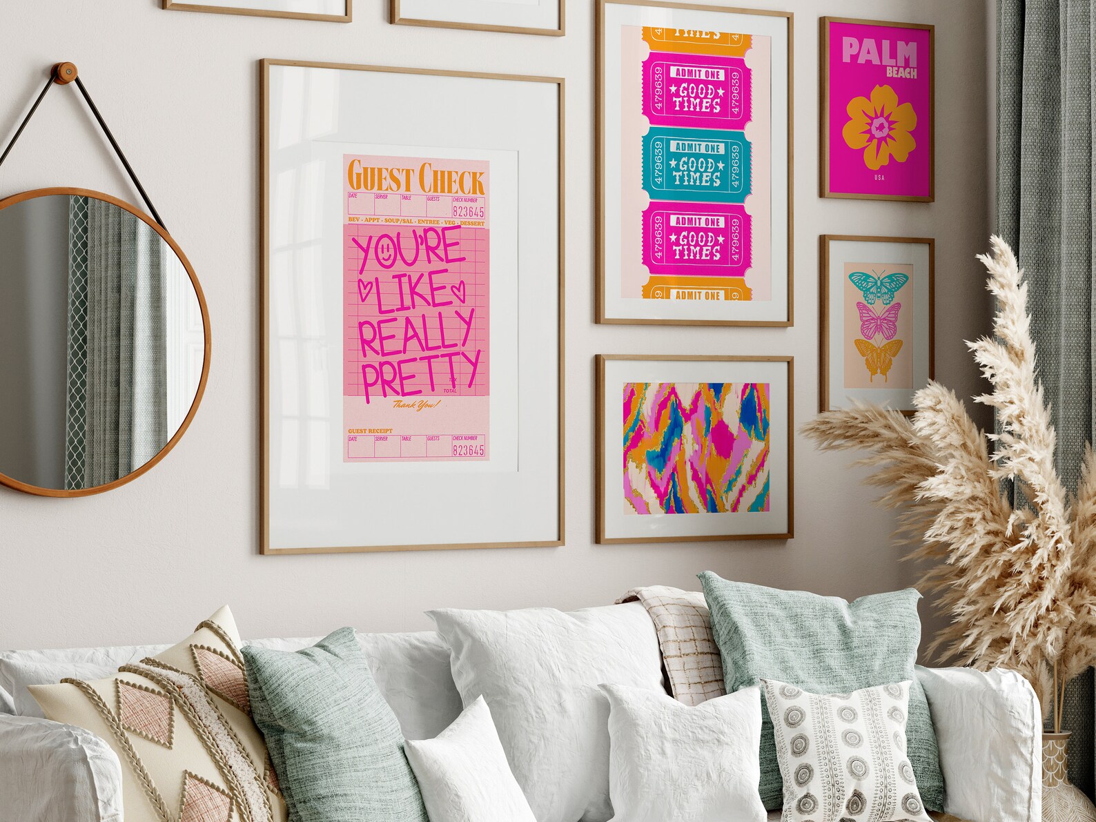 Pink Orange Teal Preppy Wall Art Teen Girl Room Decor, Maximalist Wall ...