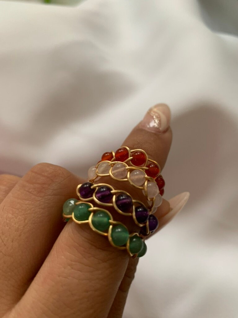 Custom Dainty Crystal Rings| Wire Wrapped Rings| Unique Braided ...