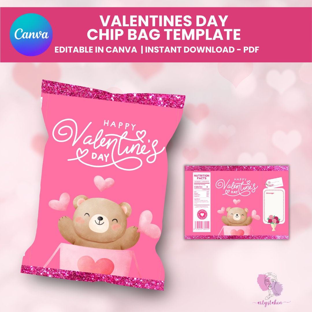Canva Editable Valentine's Day Chip Bag Designs Template Valentines ...