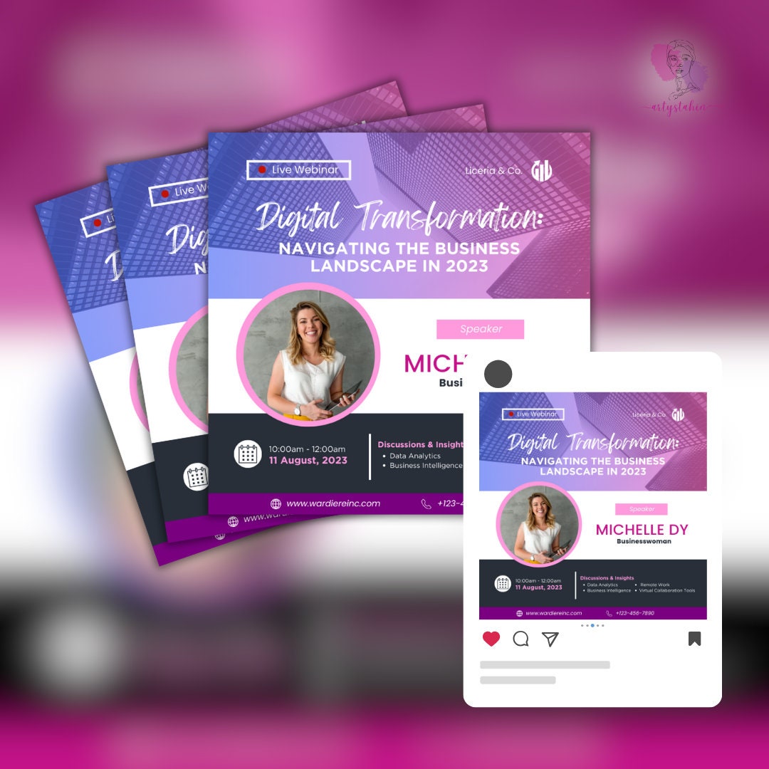 Editable Social Media Canva Webinar Template Flyer Womens Conference ...