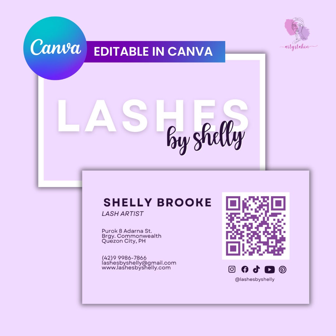 DIY Lash Business Cards Template With QR Code: Lash Tech Business Card ...
