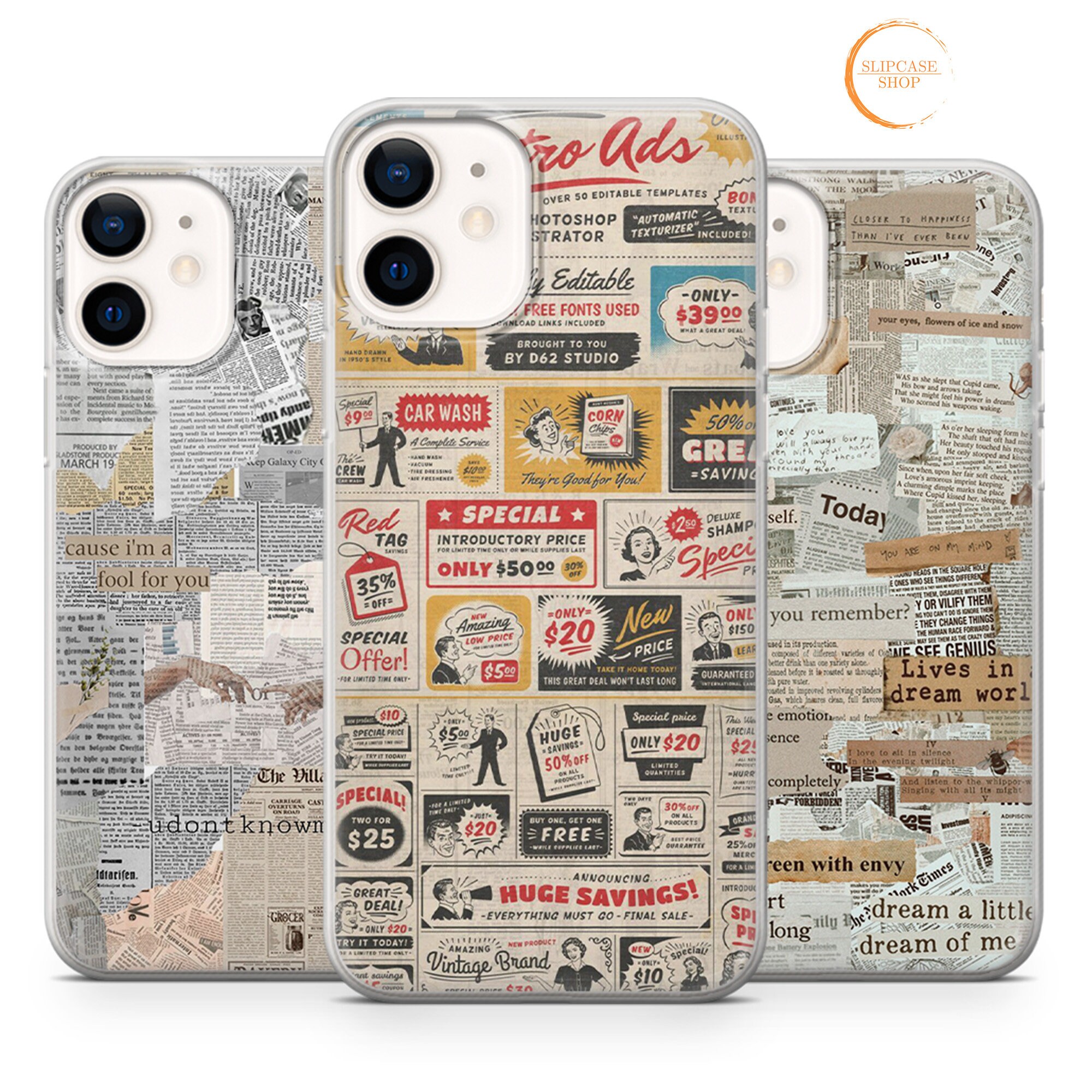 Electronics & Accessories Phone Cases Retro Newspaper Animal Print ...