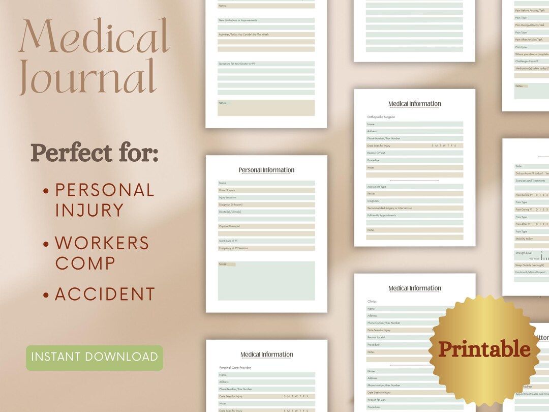 Treatment Tracker: Printable Medical Logbook for Personal Injury ...