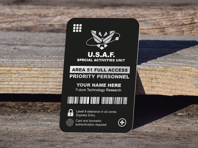 AREA 51 ID CARD Personalised Quality Aluminum Laser - Etsy