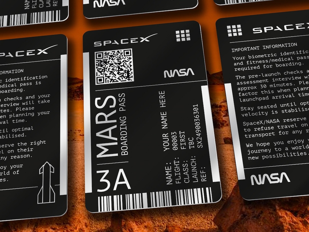 NASA / Spacex MARS Starship Boarding Card - Top Quality Personalised ...