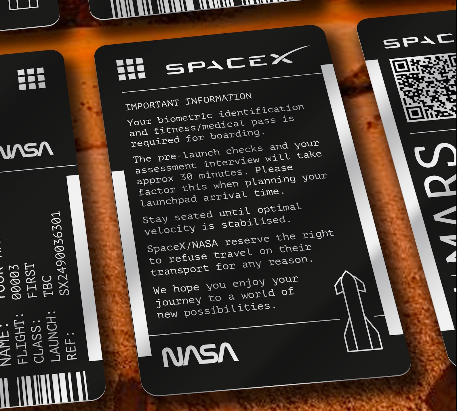 NASA / Spacex MARS Starship Boarding Card Top Quality - Etsy