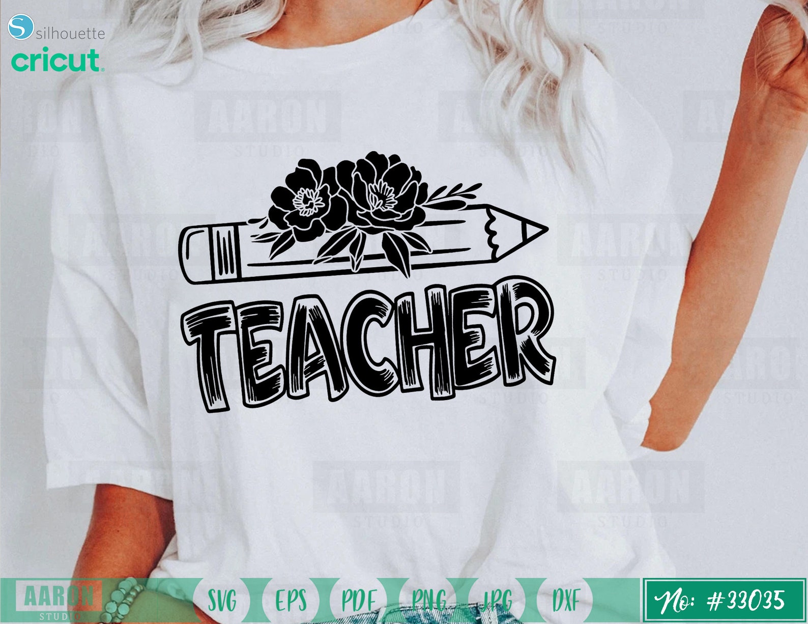 Teacher Svg Pencil Hand Drawn With Flowers Teacher Hand - Etsy
