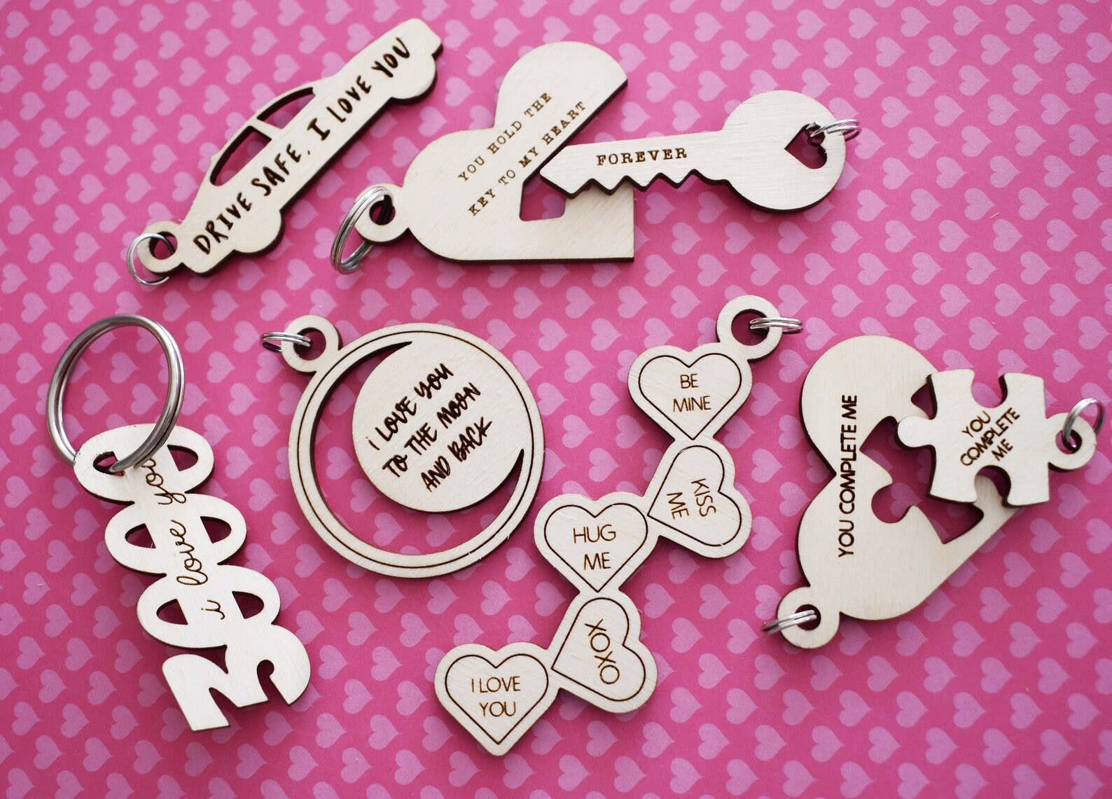 Laser Cut pdf file ai file set of 8 keychains svg file Valentines Day I ...