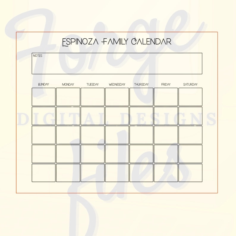 Customizable Monthly Family Calendar Digital Design File for Glowforge ...