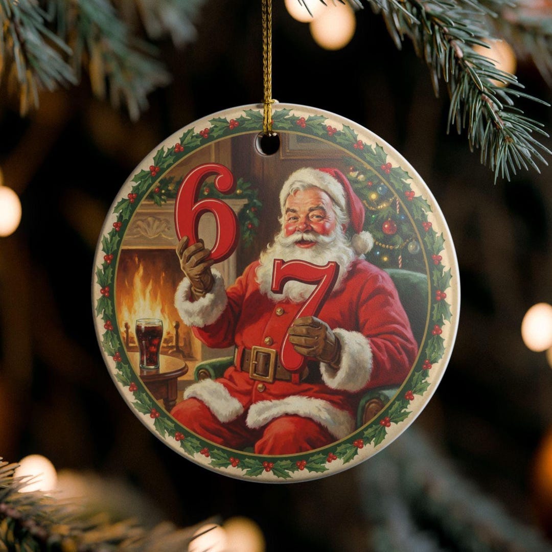 67 Ornament, Vintage Santa Holding Numbers 67 Ceramic Ornament ...